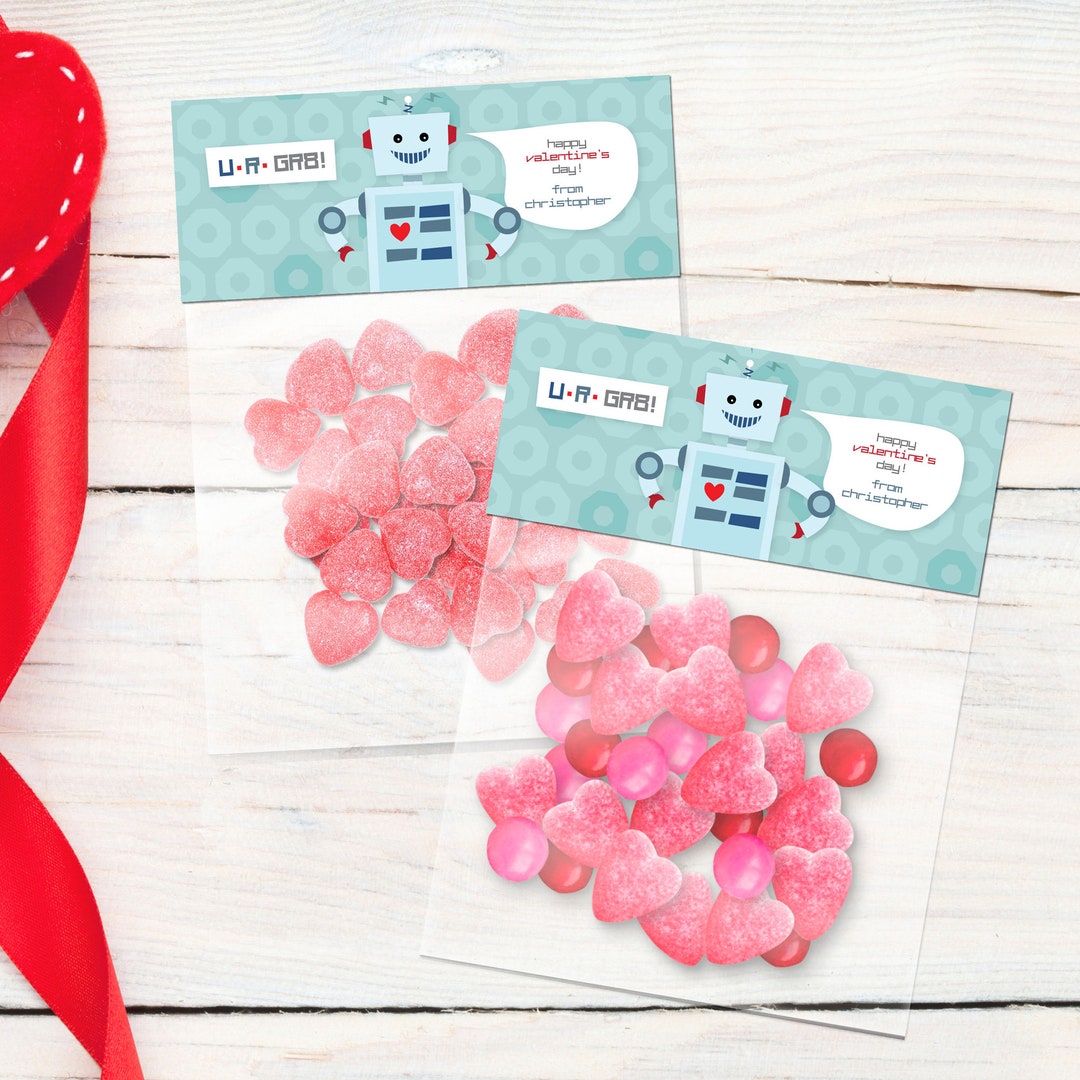 Robot Love - Valentine's Day Treat Bag Topper - Set of 24/ Valentine ...