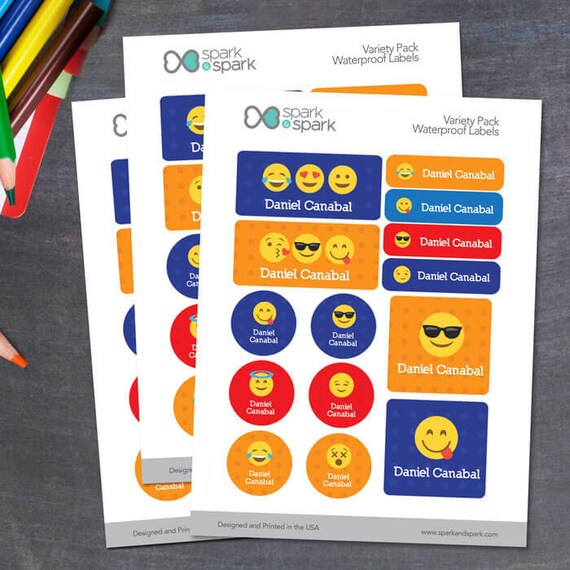 Customized Labels Boy Emojis Labels for School Supplies | Etsy