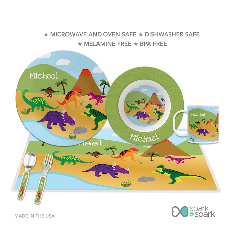 Dinosaurs Jungle Mealtime Set - Custom Dinnerware for Kids - Children's ...