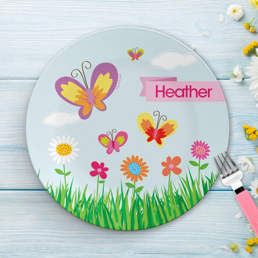 Kids Lunch Plate Personalized - A Butterfly Field, Personalized Girls ...