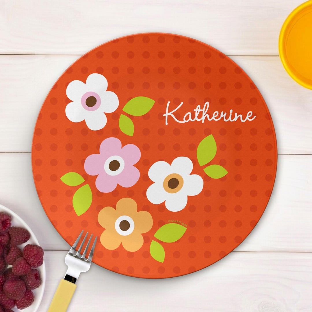 Personalized Kids Plate With Name | Custom Plastic Kids Plate | Floral ...