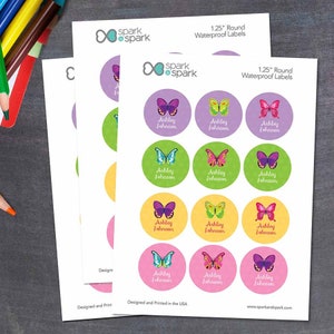 School Supply Labels - Bright Butterflies - Daycare Labels ...