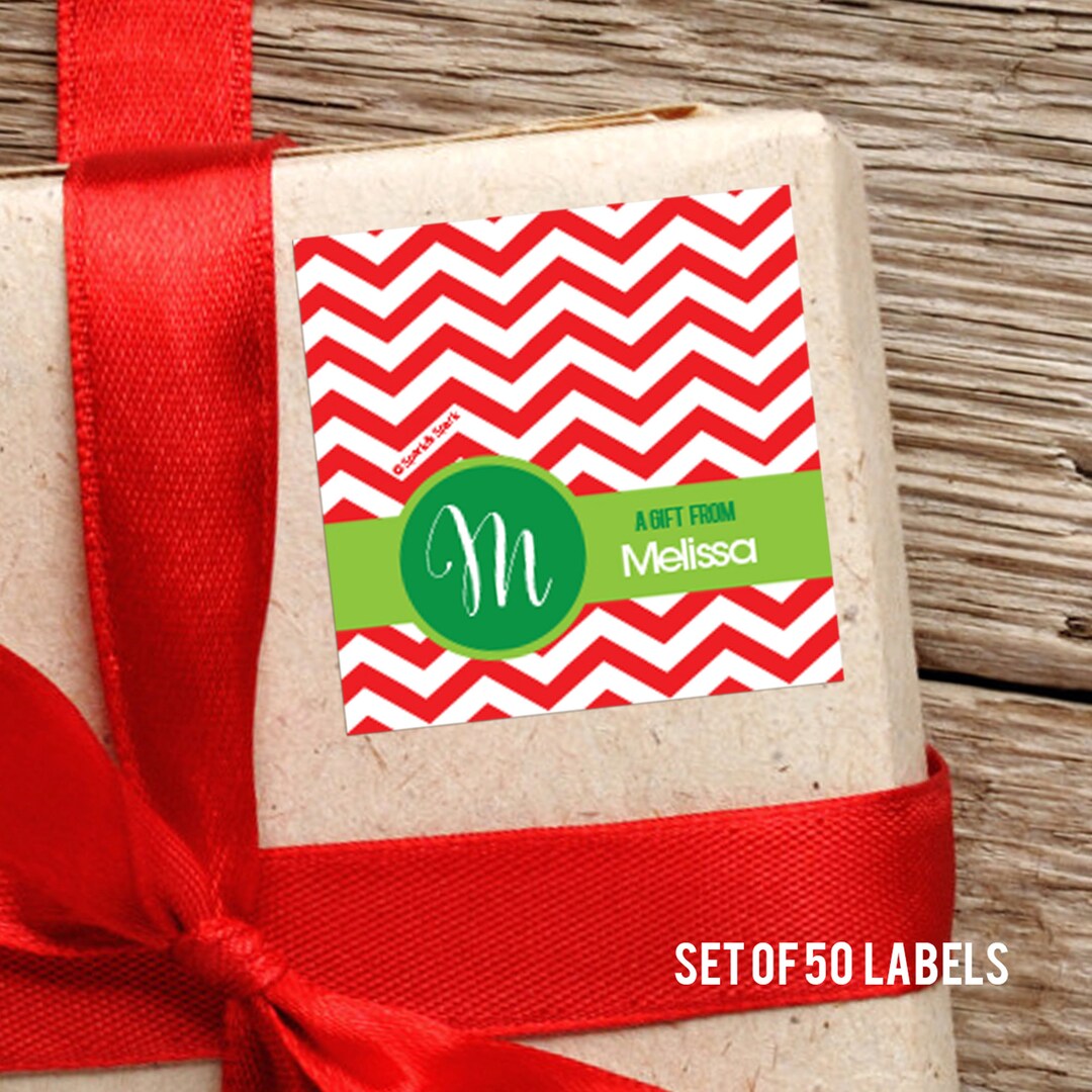 Personalized Gift Labels - Green Xmas Chevron - Xmas Stickers - Holiday ...