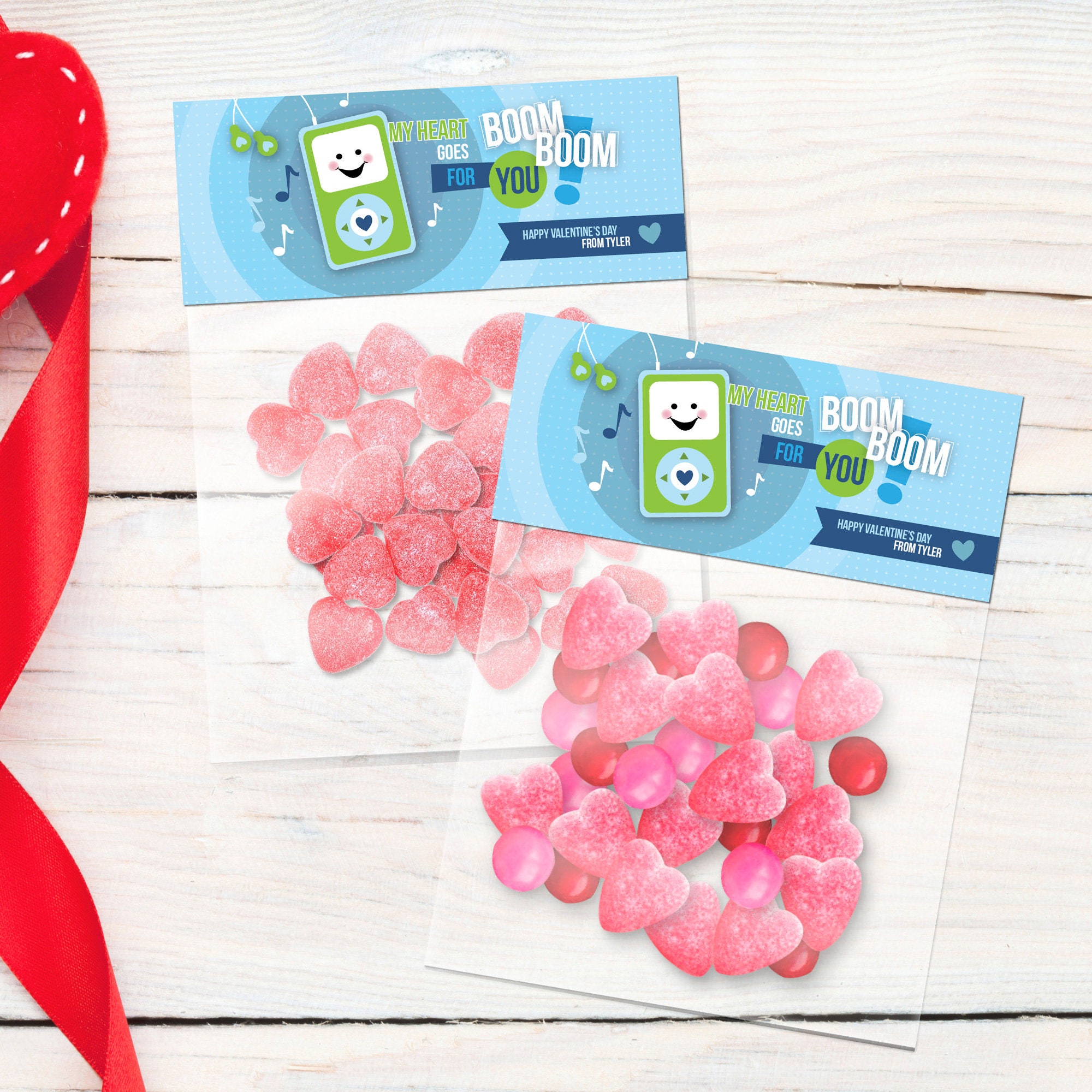 Blue Boom Boom for You - Valentine's Day Treat Bag Topper - Set of 24 ...