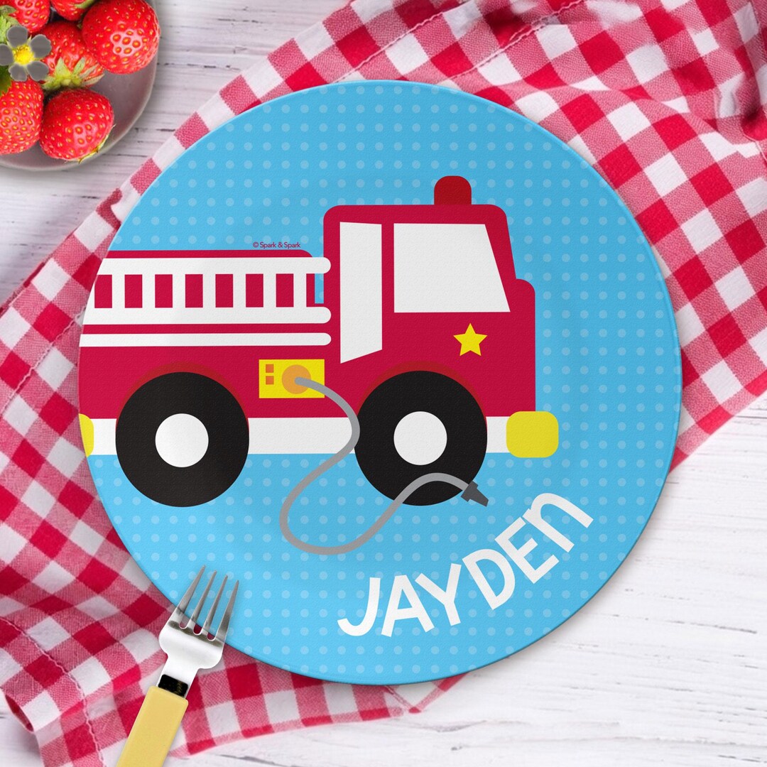 Cool Firetruck Mealtime Set - Custom Dinnerware for Kids - Children's ...