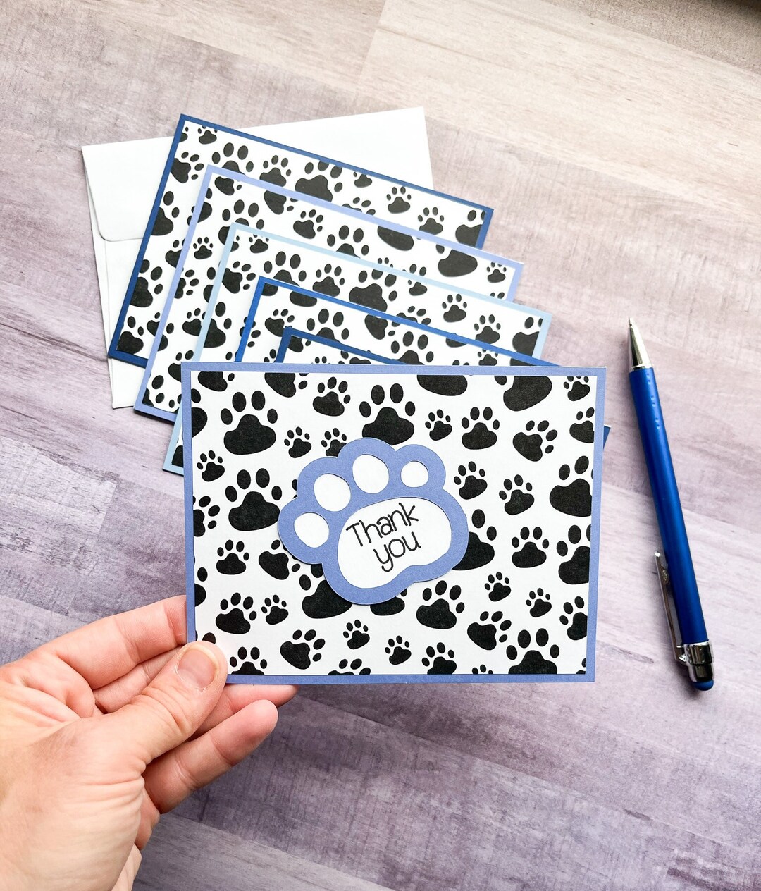 Paw Print Thank You Cards, Dog Thank You Note, Pet Thank You Cards, Set ...