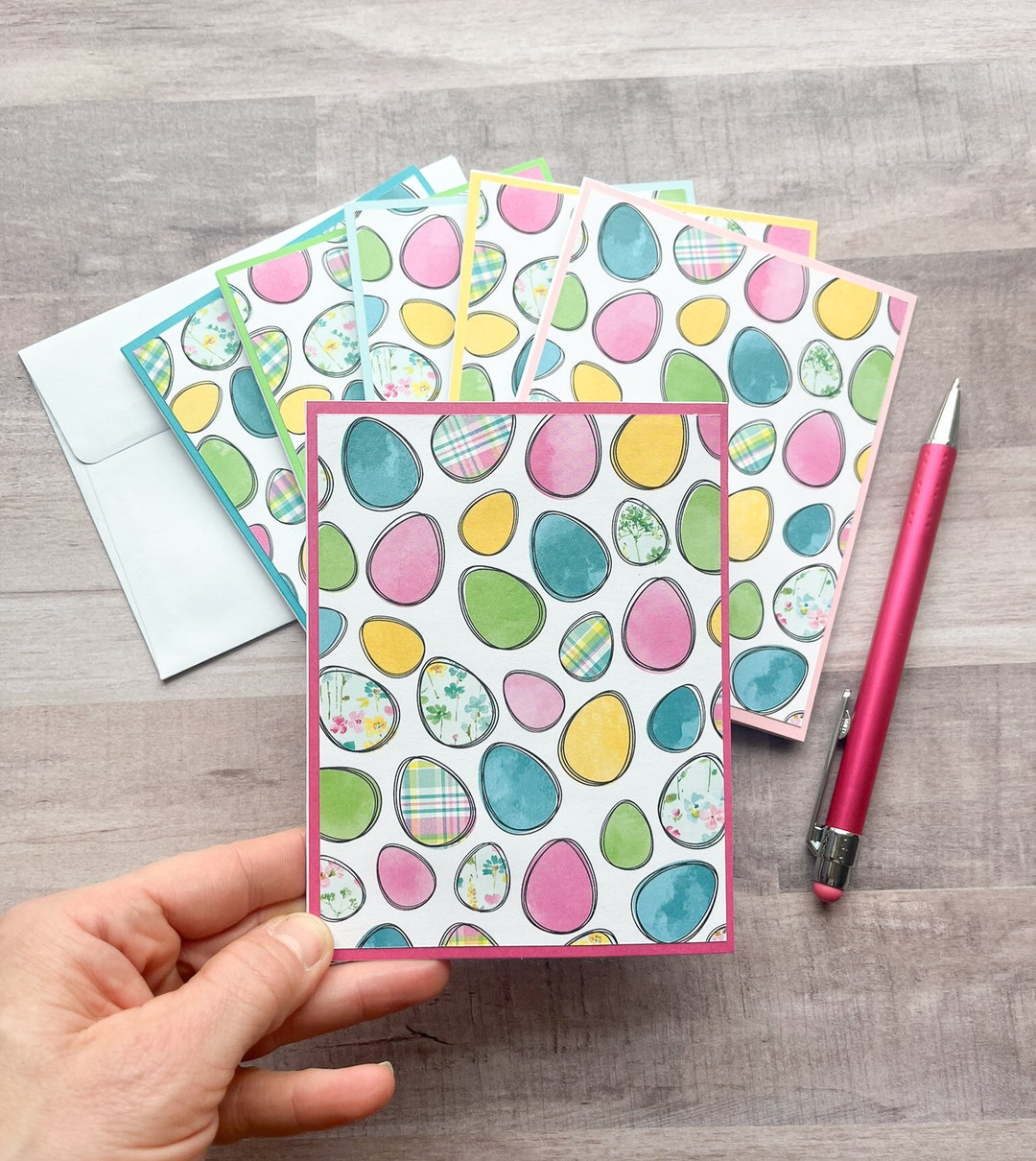 Set of Easter Cards, Easter Egg Card Pack, Handmade Easter Notecards ...