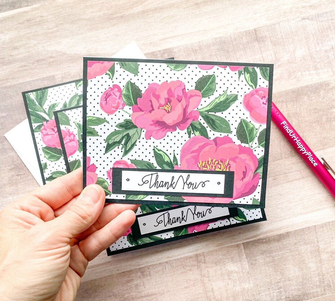 Pink Rose Thank You Cards, Floral Card Set, Pack of Thank You cards ...