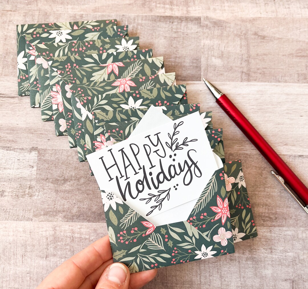 Set of 12 Christmas Mini Envelopes, Small Note Cards for Holidays ...