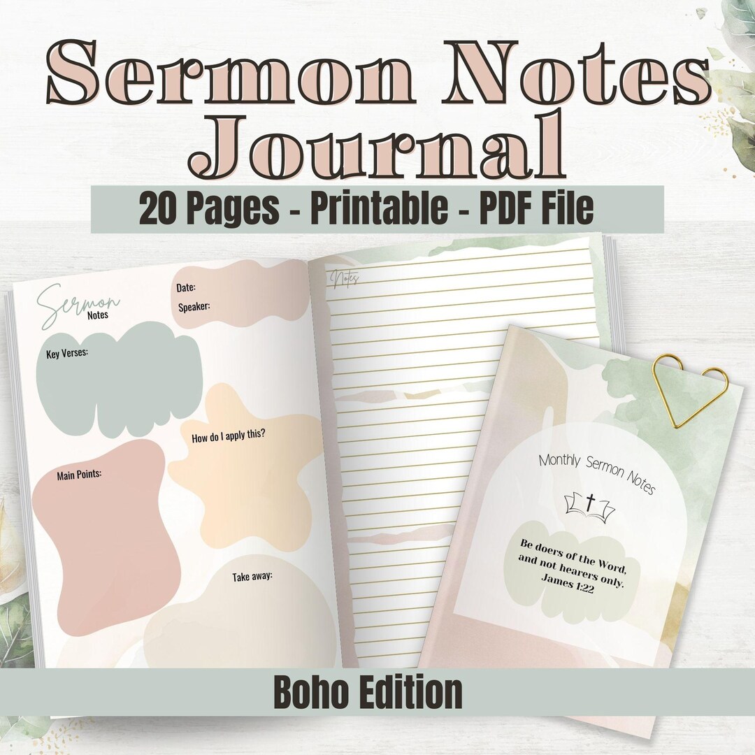 Sermon Notes Journal, Elegant Church Notes, Christian Gifts for Women ...