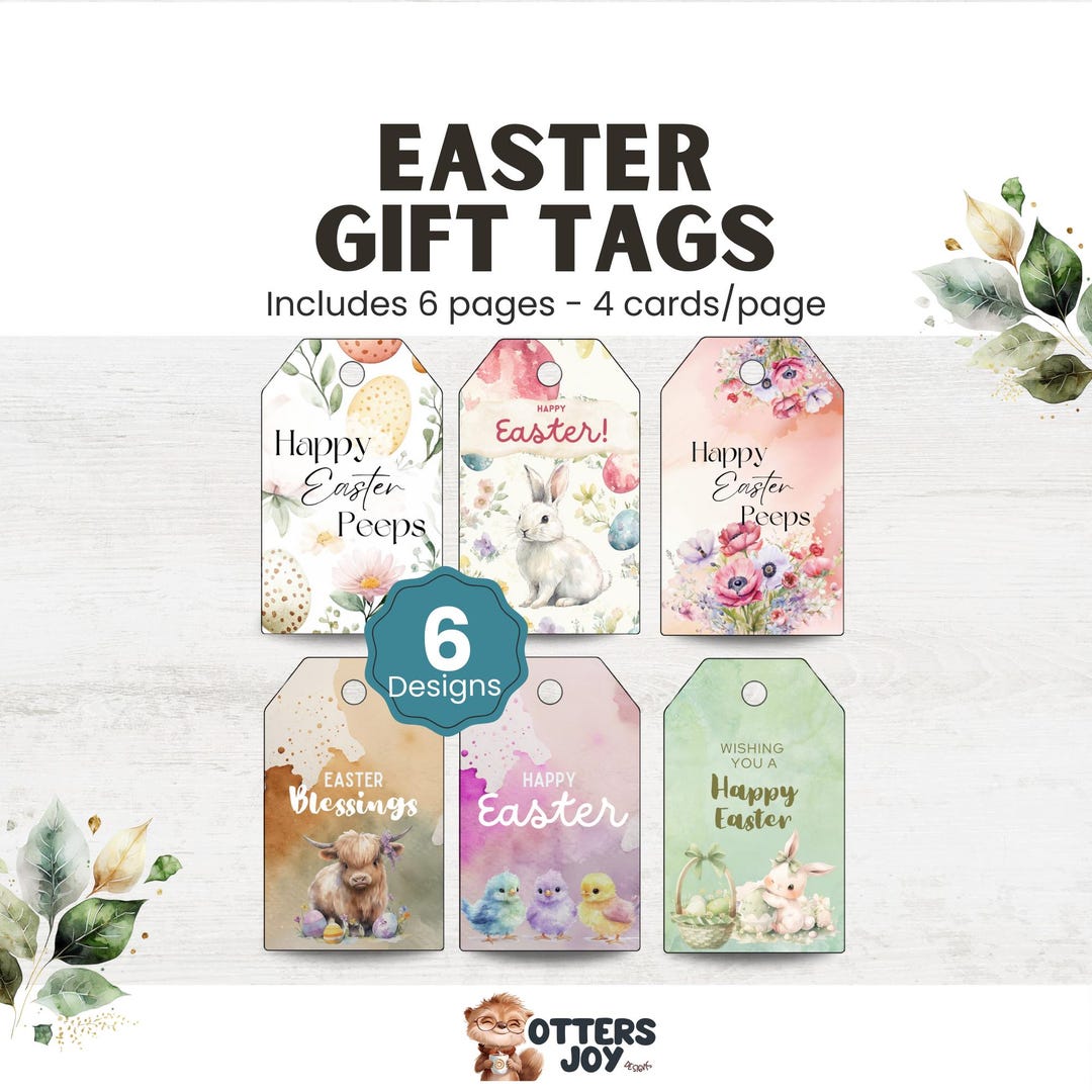 Printable Easter Gift Tags Watercolor Designs Digital Download | Easter ...