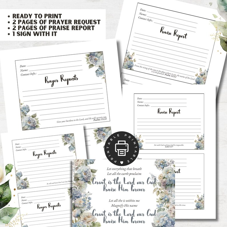 Editable Floral Prayer Request Cards: Christian Printable Templates ...