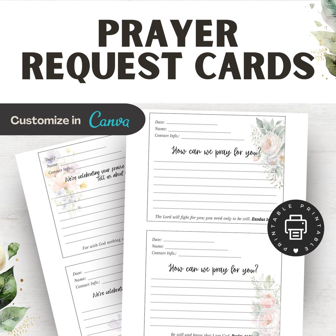 Printable Floral Prayer Request Cards: Church Christian Template (canva ...