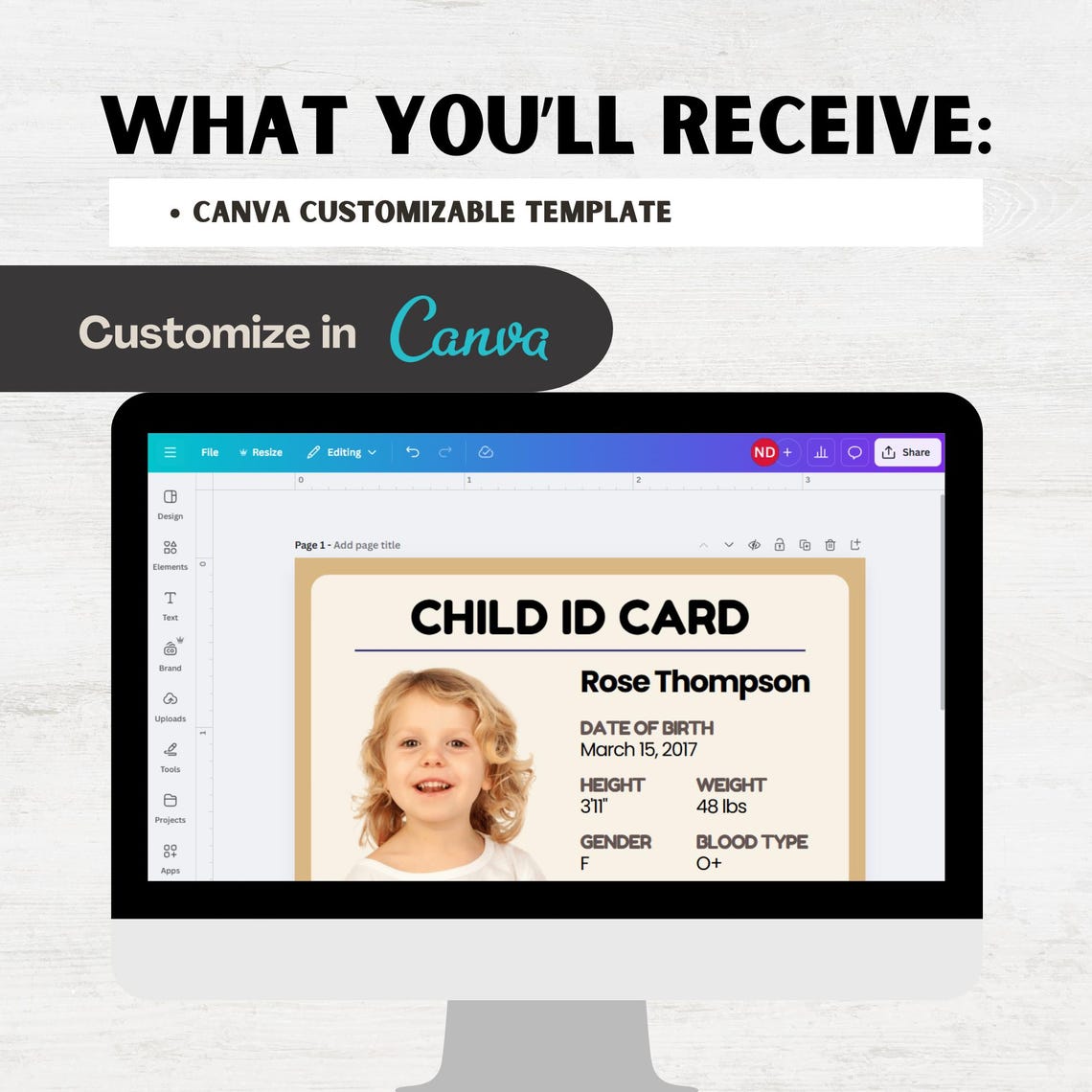 Custom Kids ID Card Template: Editable Child Safety Badge (canva ...