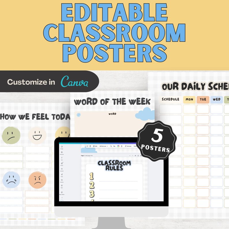 Editable Classroom Posters Bundle: Pastel Theme Decor, Canva Template ...