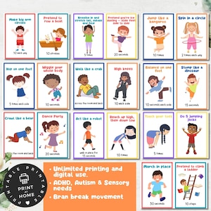 Movement Break Cards for Kids: Sensory Activity Flashcards - Etsy UK