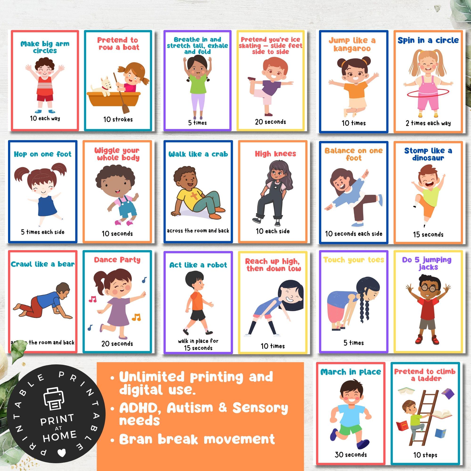Movement Break Cards for Kids: Sensory Activity Flashcards - Etsy UK