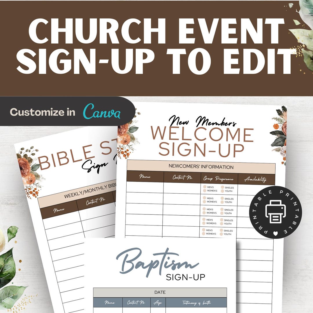 Editable Christian Sign up Sheet: Church Volunteer Form (canva Template ...