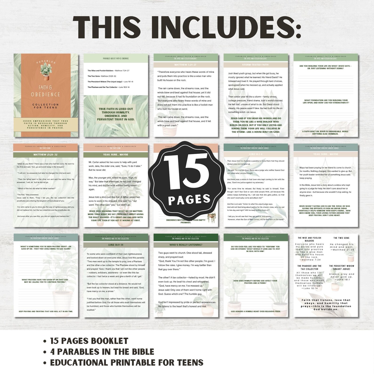 Teen Bible Study Bundle: Parable Guide and Printable Christian Resource ...