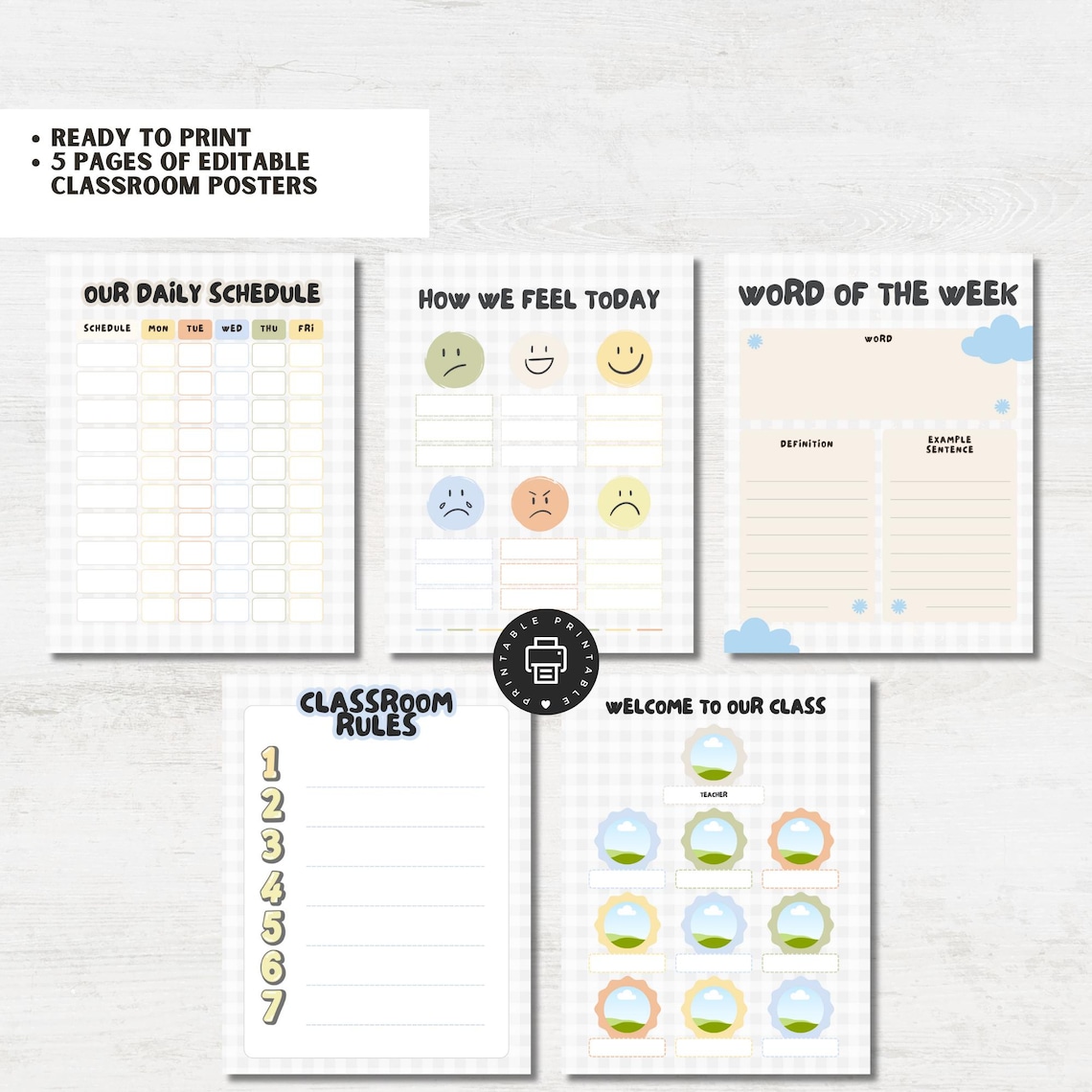 Editable Classroom Posters Bundle: Pastel Theme Decor, Canva Template ...