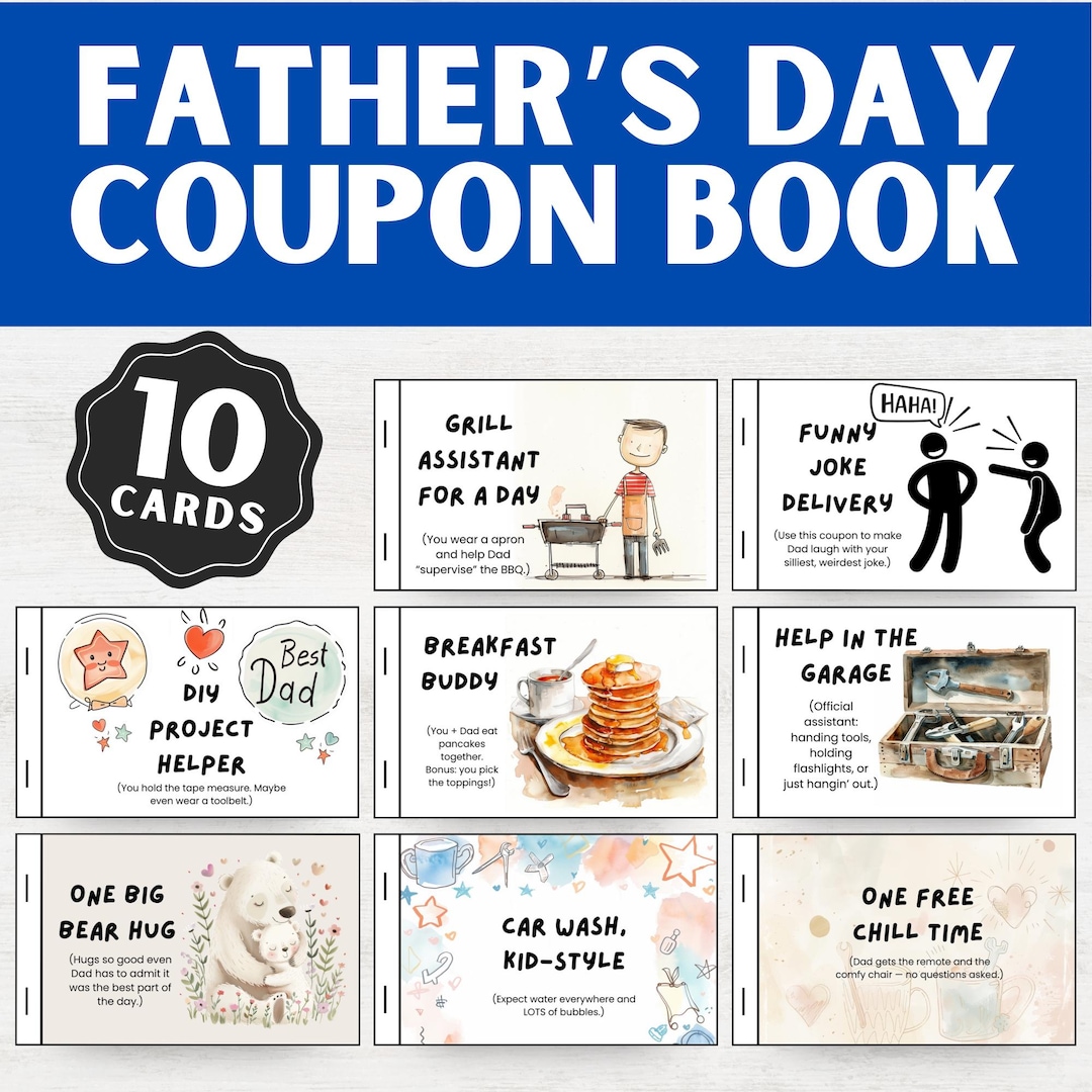 Coupon Book for Dad, Printable Fathers Day Gift From Kids, Easy Instant ...