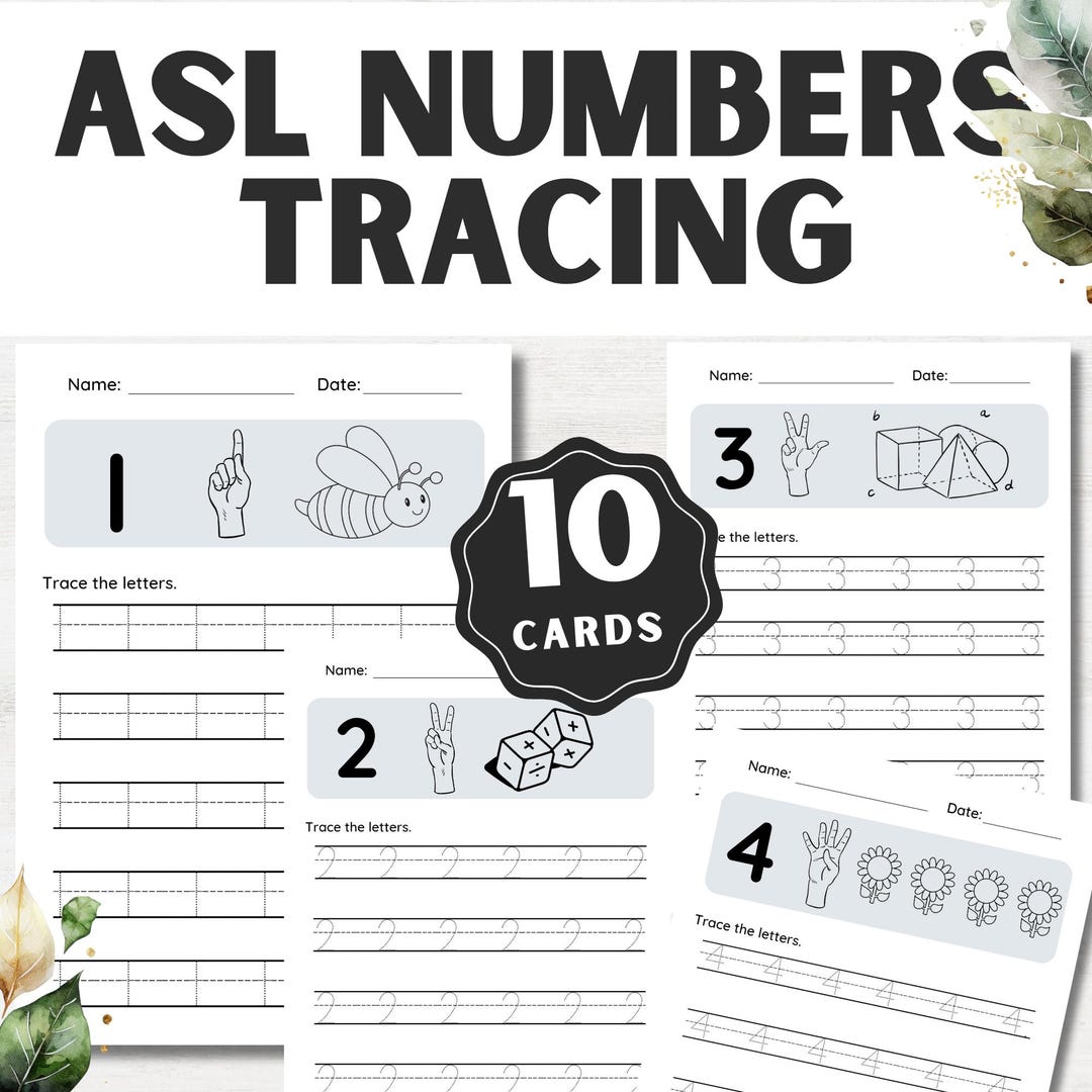 American Sign Language Numbers, ASL Tracing Worksheets, Kids Printables ...