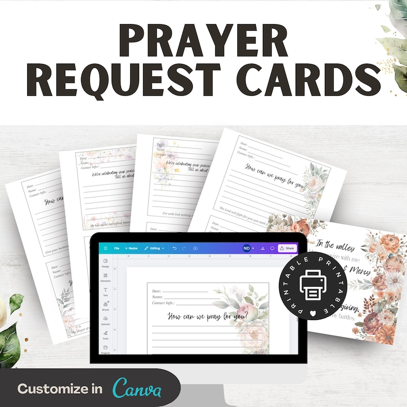 Printable Floral Prayer Request Cards: Church Christian Template (canva ...