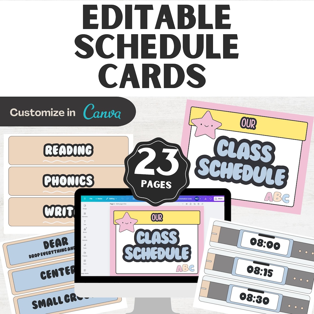 Editable Teacher Planner Bundle: Visual Schedule Cards for Pastel ...