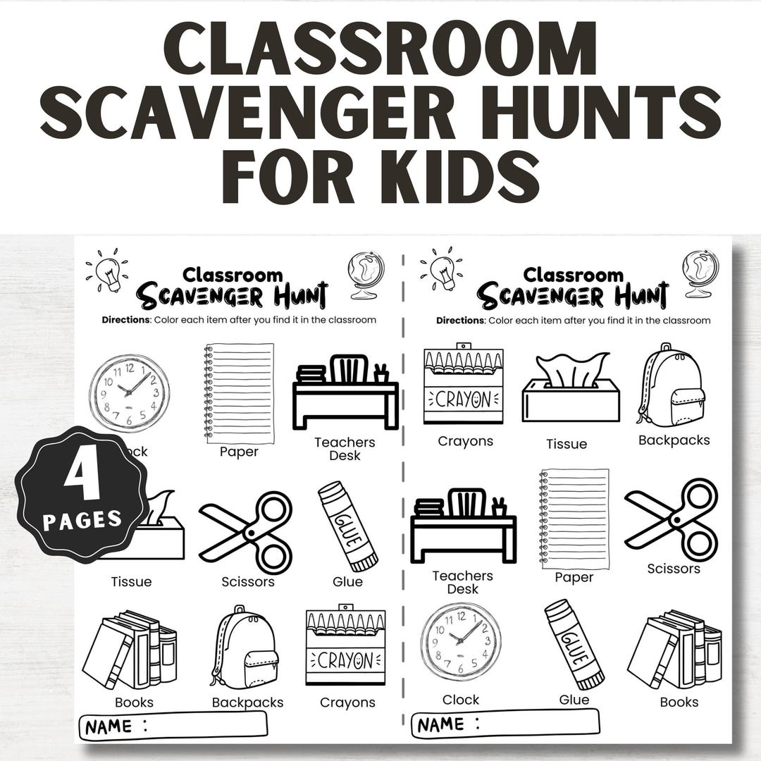Classroom Scavenger Hunt, Fun Printable Game for Kids, Back to School ...