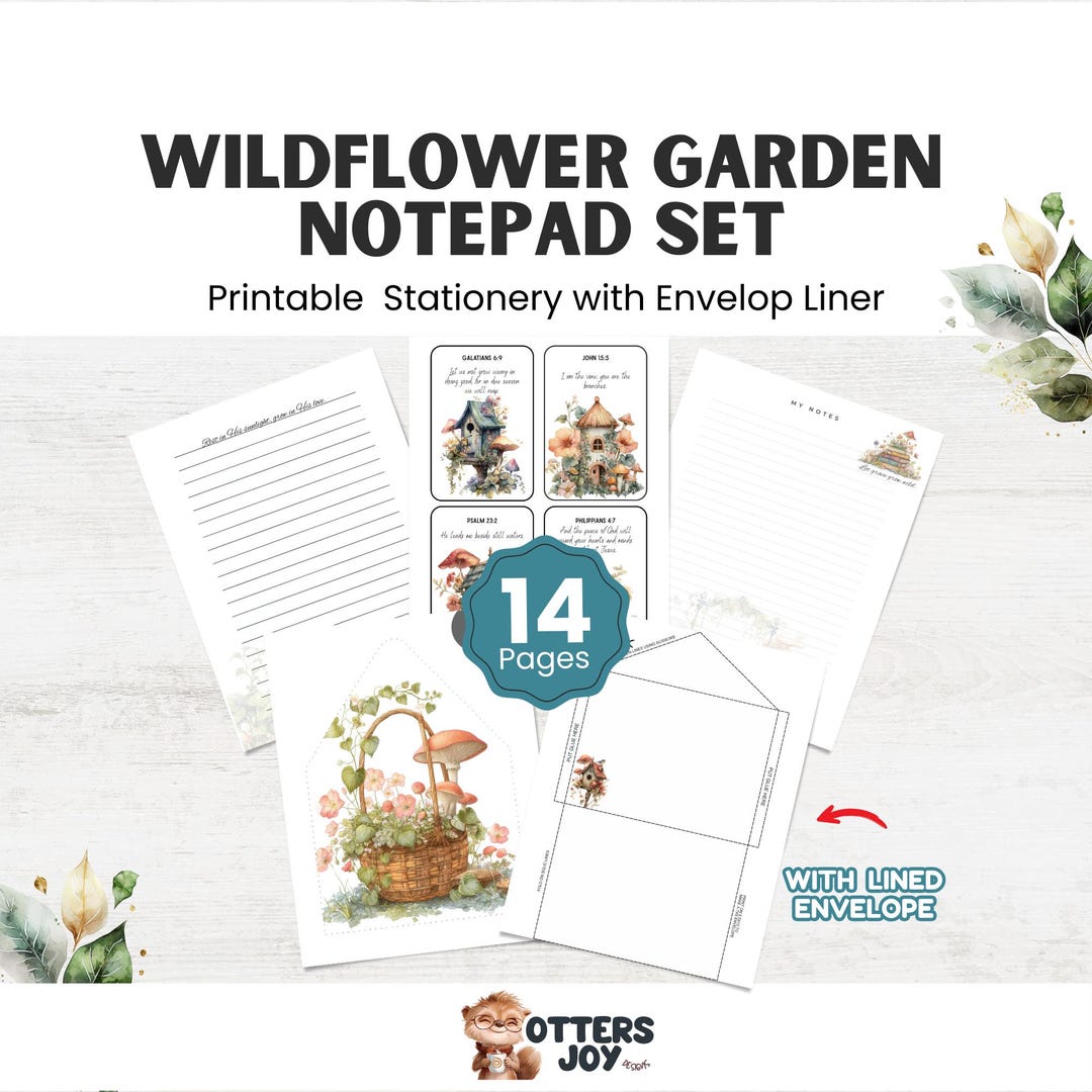 Wildflower Garden Printable Notepad Set | Botanical Green Stationery ...