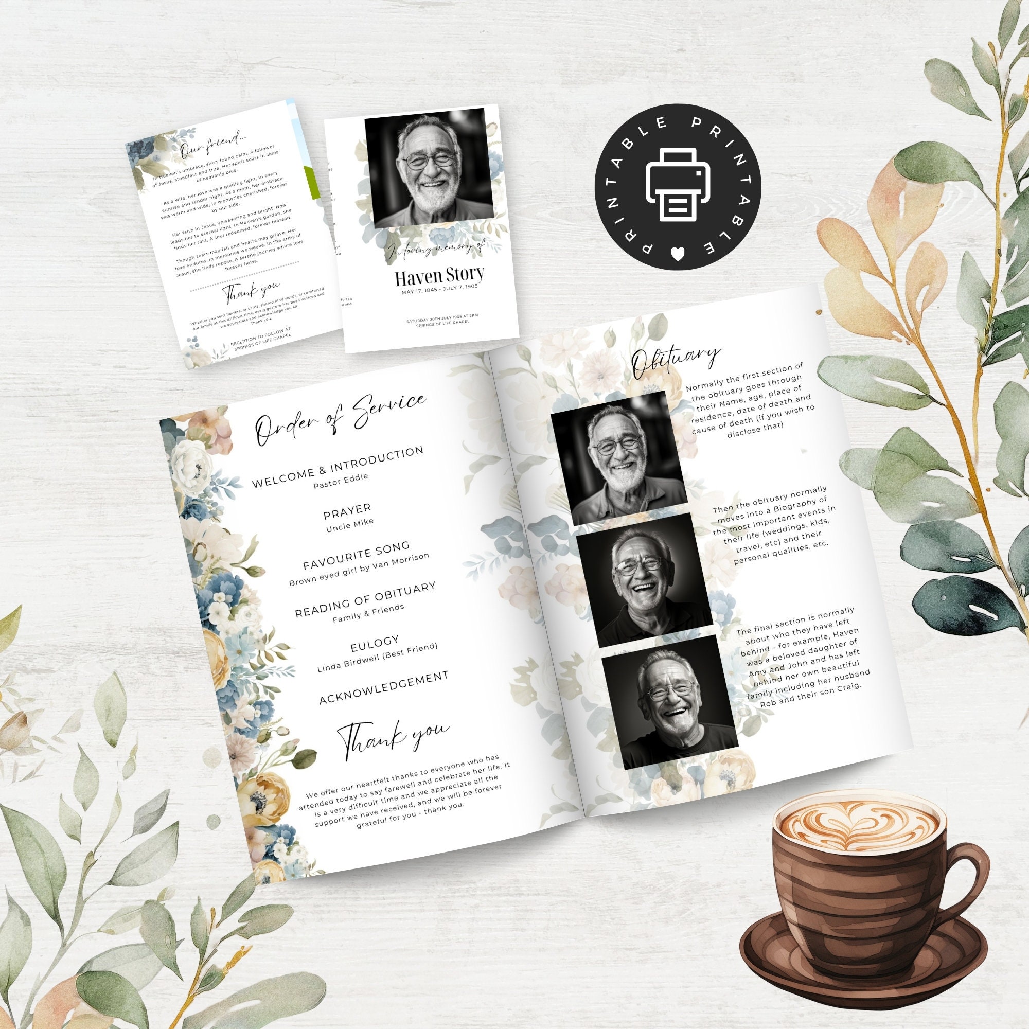 Memorial Service Template Funeral Template Digital Download Funeral ...