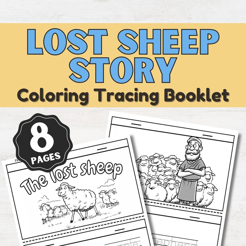 Printable Bible Activity Book Lost Sheep, Kids Coloring Tracing Pages ...