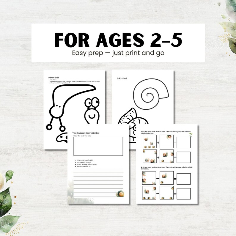 Snail Preschool Activity Pack: Toddler Learning Worksheets, Math ...