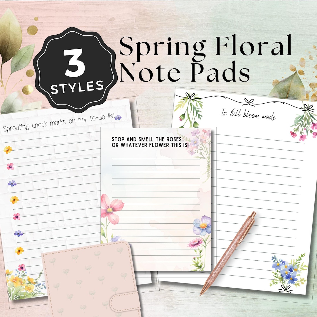Printable Floral Notepads Stationery, Printable Aesthetic Office Notes ...