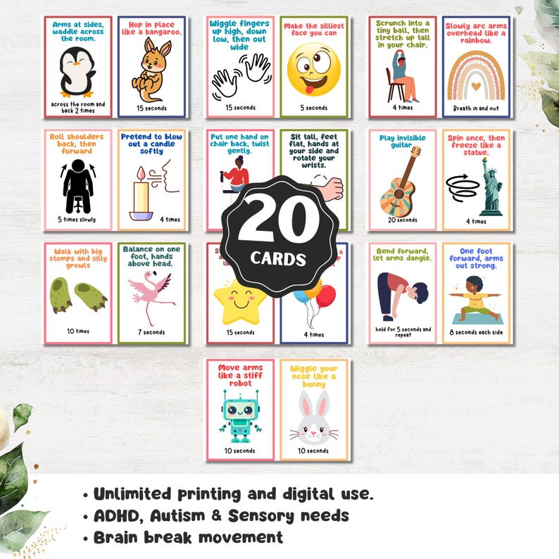 Silly Movement Therapy Cards: Sensory Break Flashcards for Autism ...