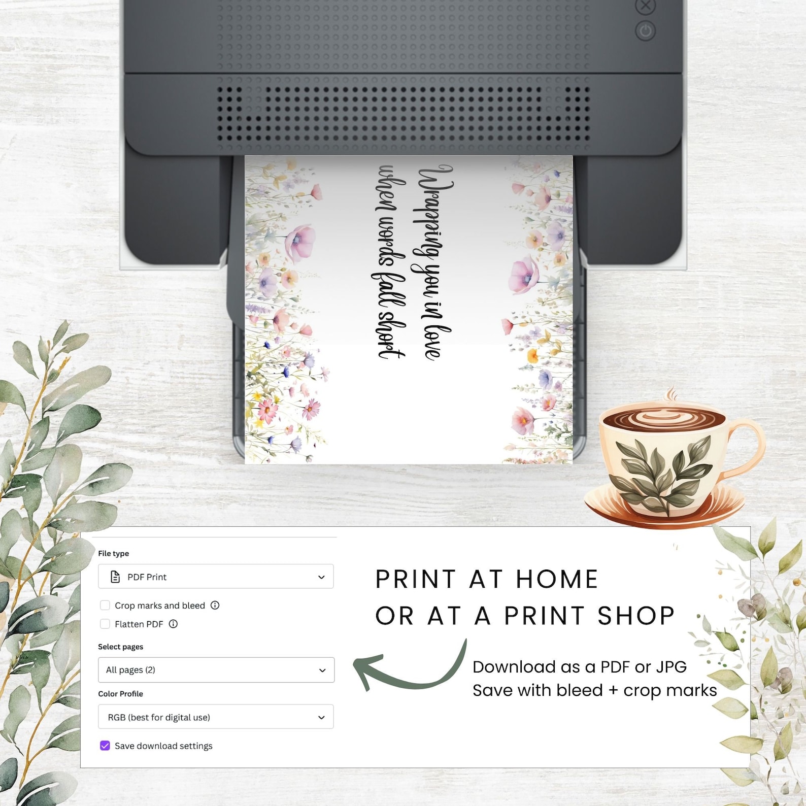 Floral Watercolor Sympathy Cards: Printable Bereavement Notes (PDF ...