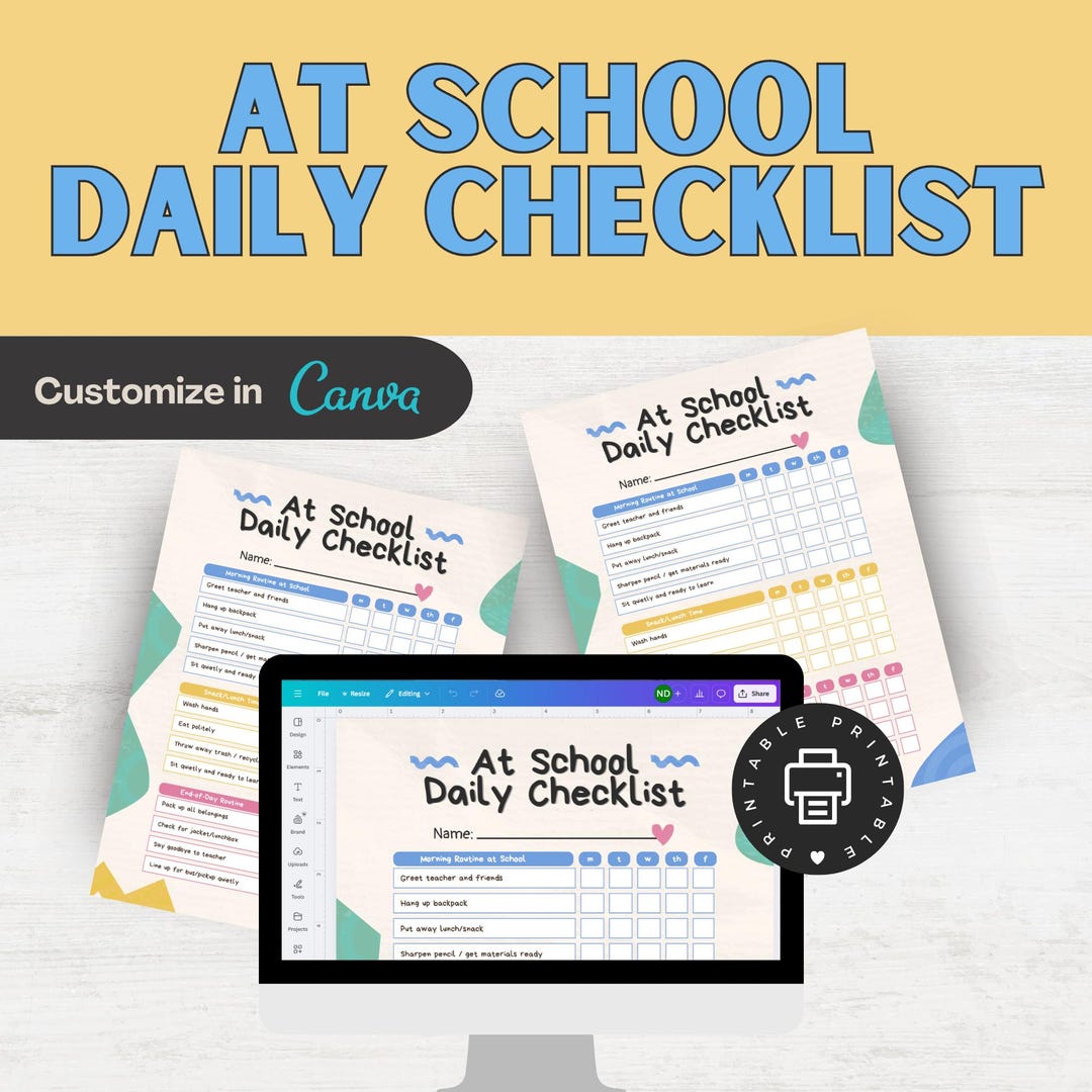 Editable School Checklist: Kids' Daily Task Tracker (printable PDF and ...