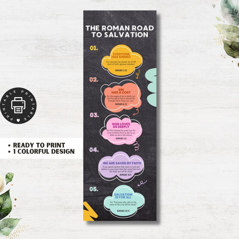 Romans Road Printable, Christian Bible Study, Verse Bookmark, Kids ...