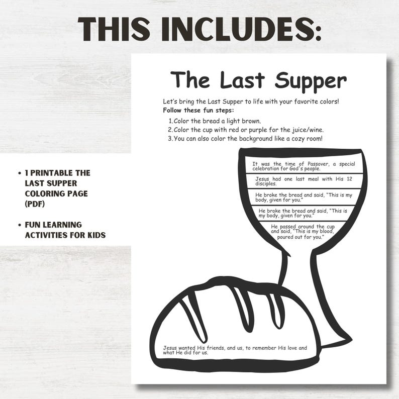 The Last Supper Coloring Page: Christian Easter Sunday School Printable ...