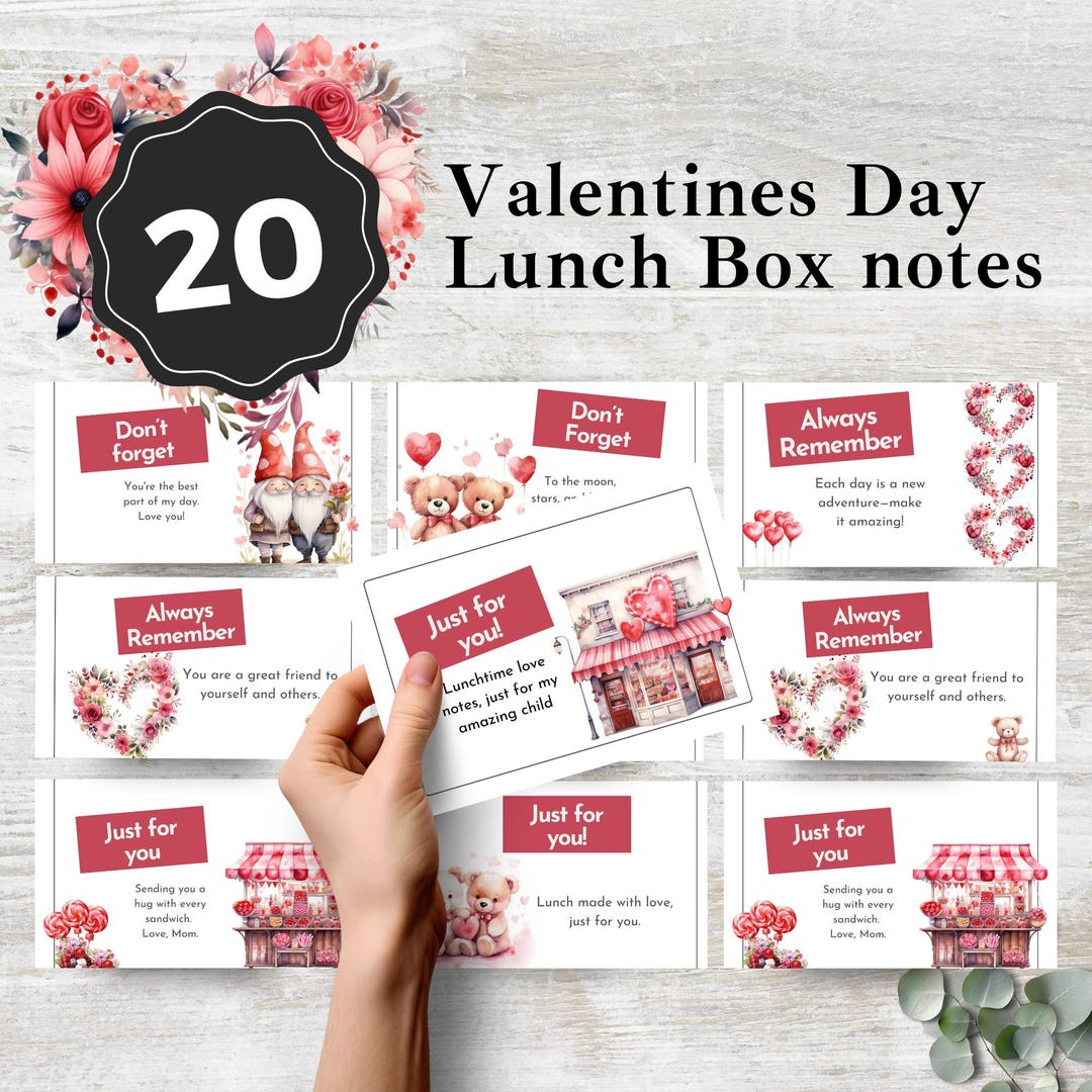 20 Printable Valentines Day Lunch Box Notes, Kids Valentines Day, Notes ...