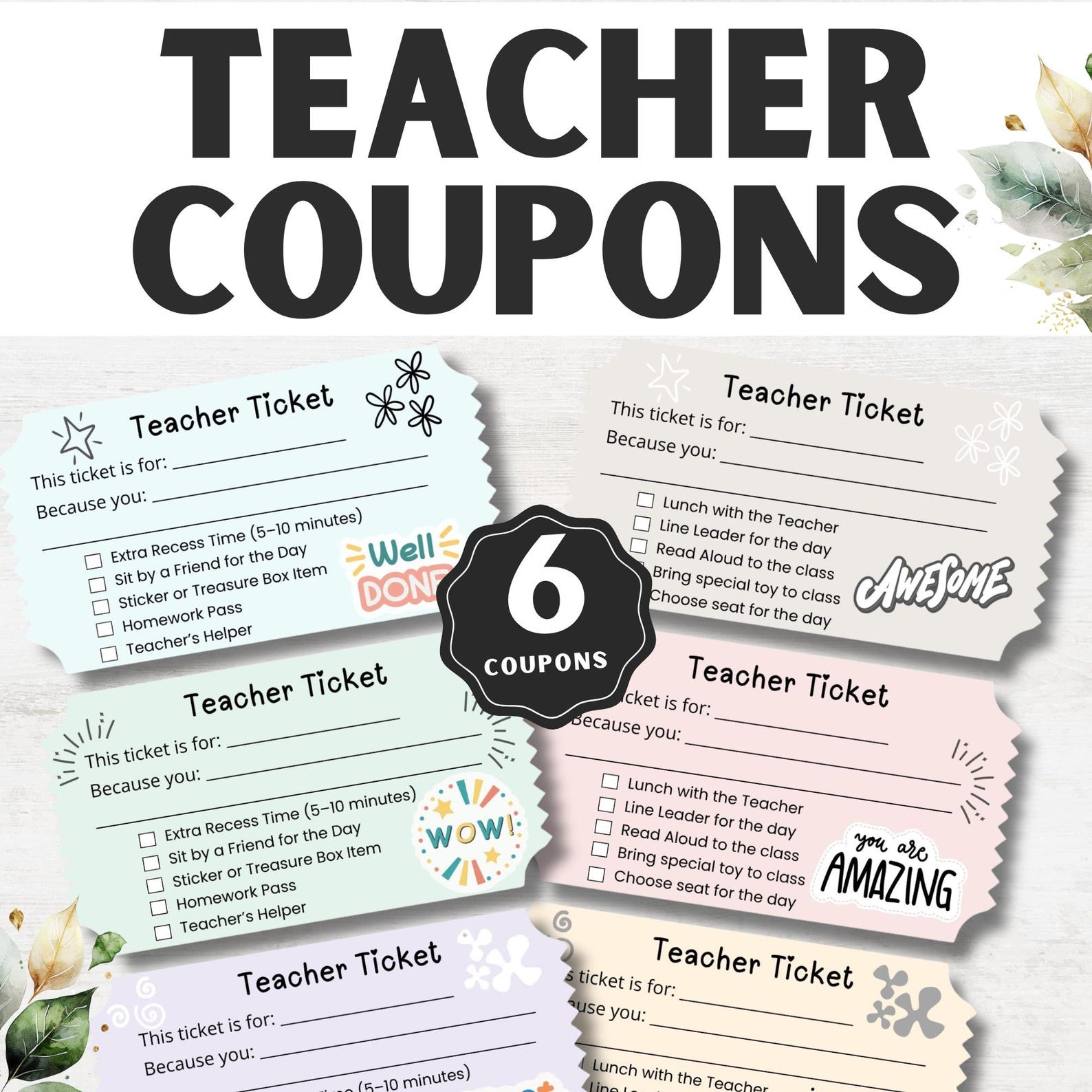 Printable Teacher Reward Coupons: Classroom Management, Student ...