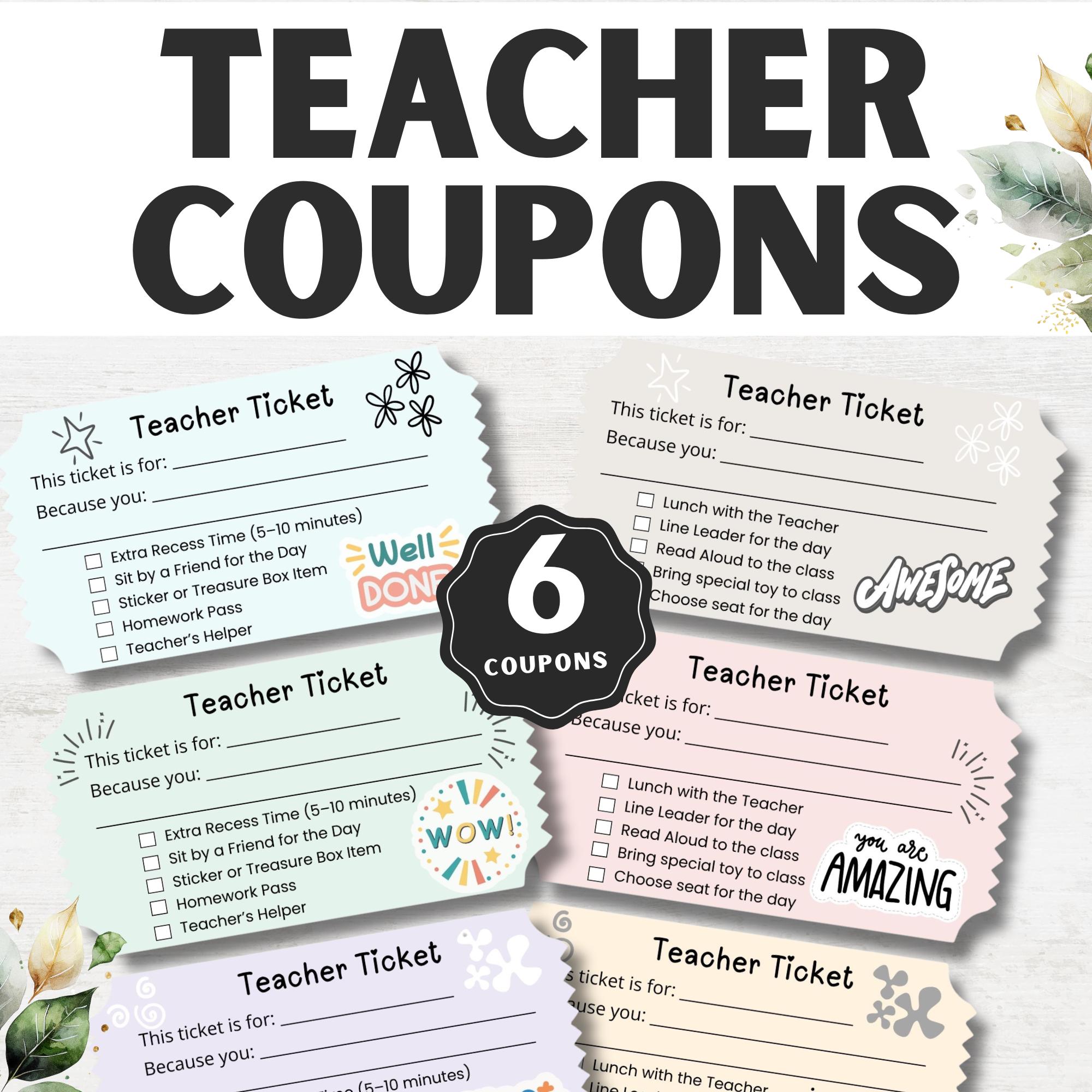 Printable Teacher Reward Coupons: Classroom Management, Student ...