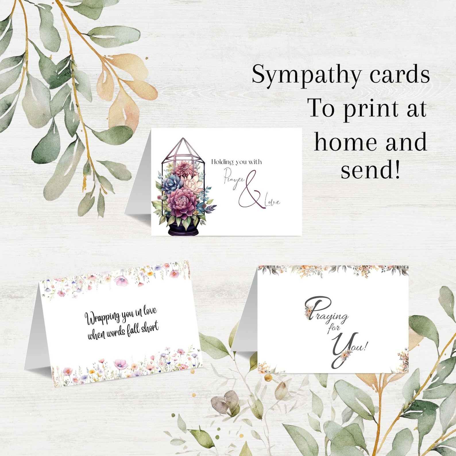 Floral Watercolor Sympathy Cards: Printable Bereavement Notes (PDF ...