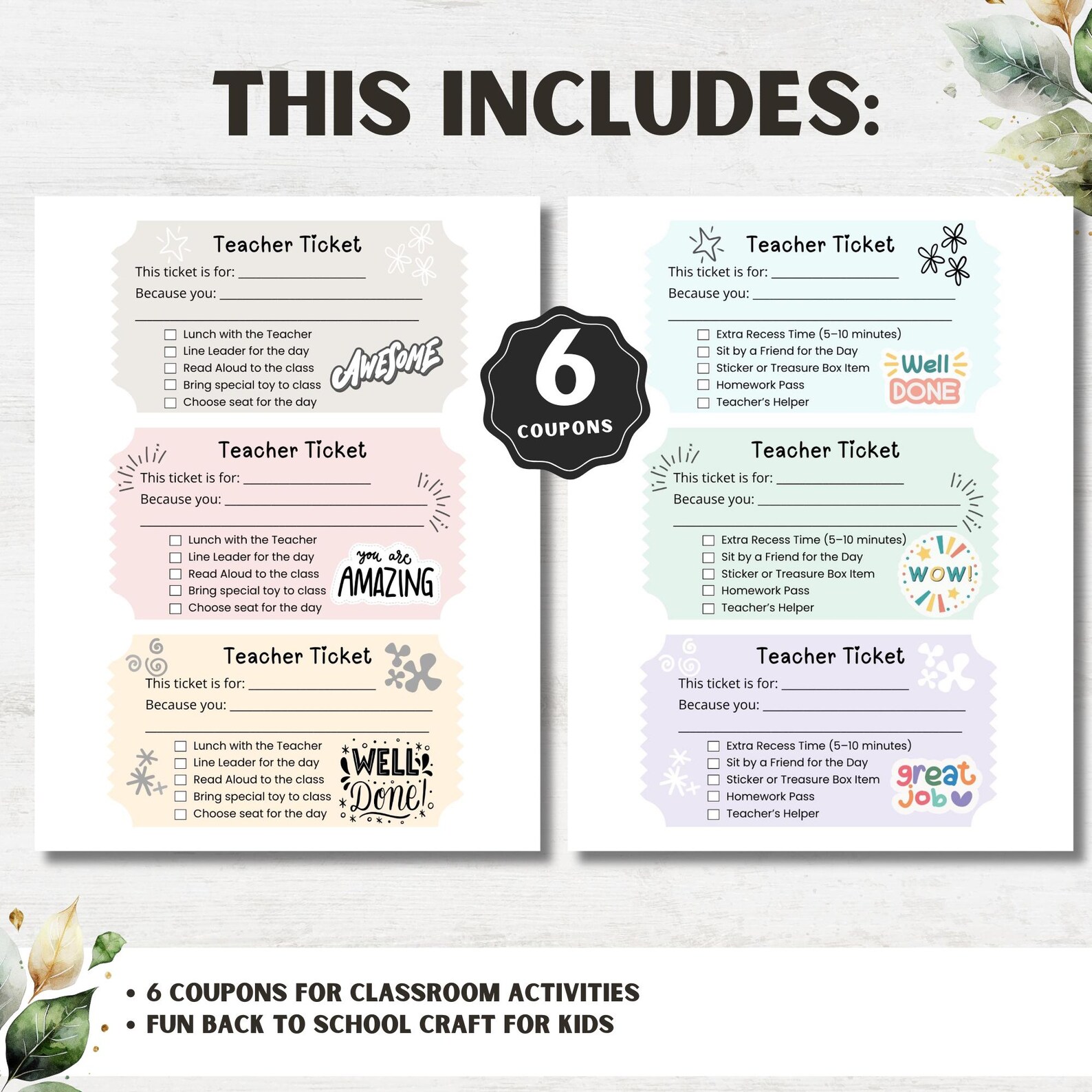 Printable Teacher Reward Coupons: Classroom Management, Student ...