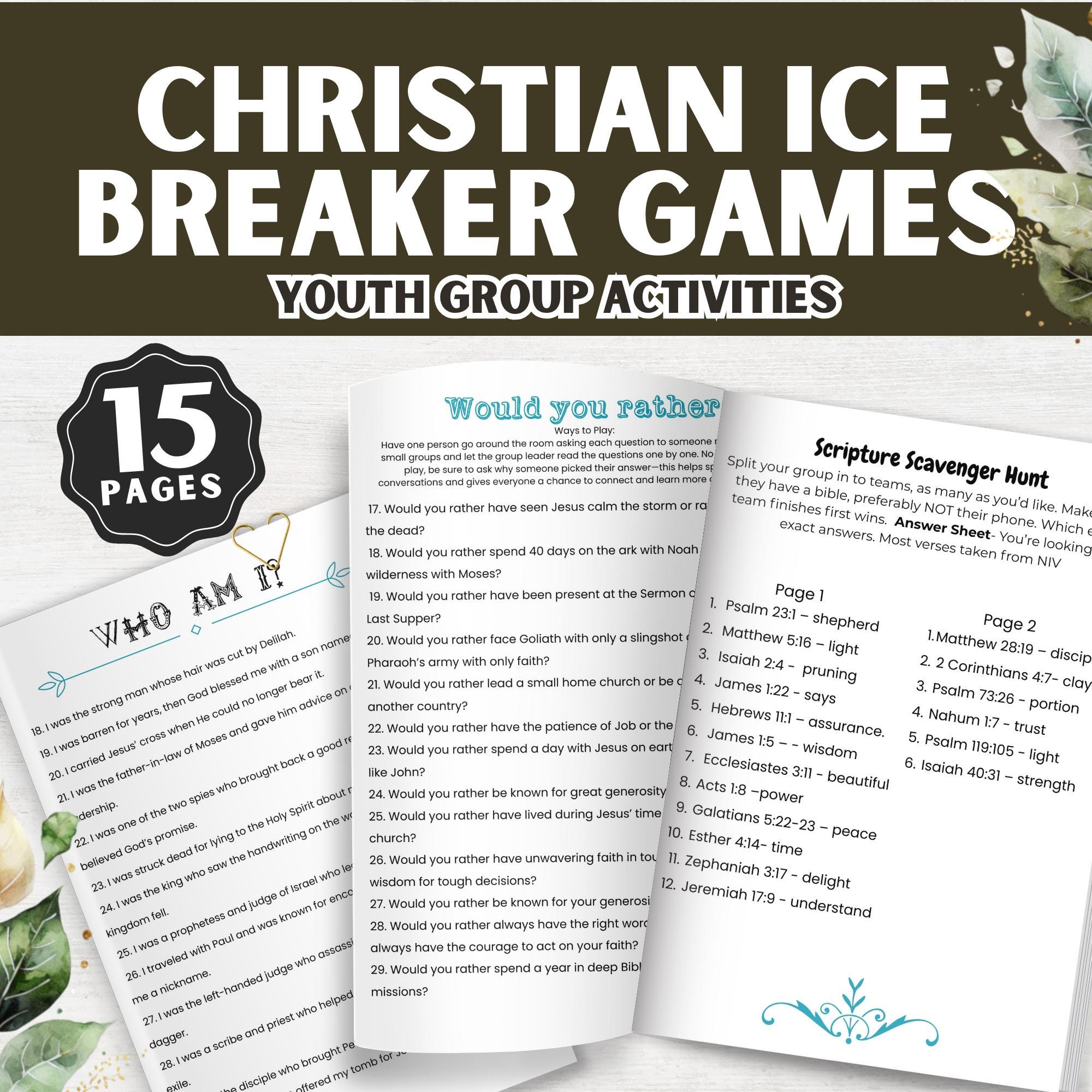 Christian Ice Breaker Games: Printable Church Activities (PDF Download ...