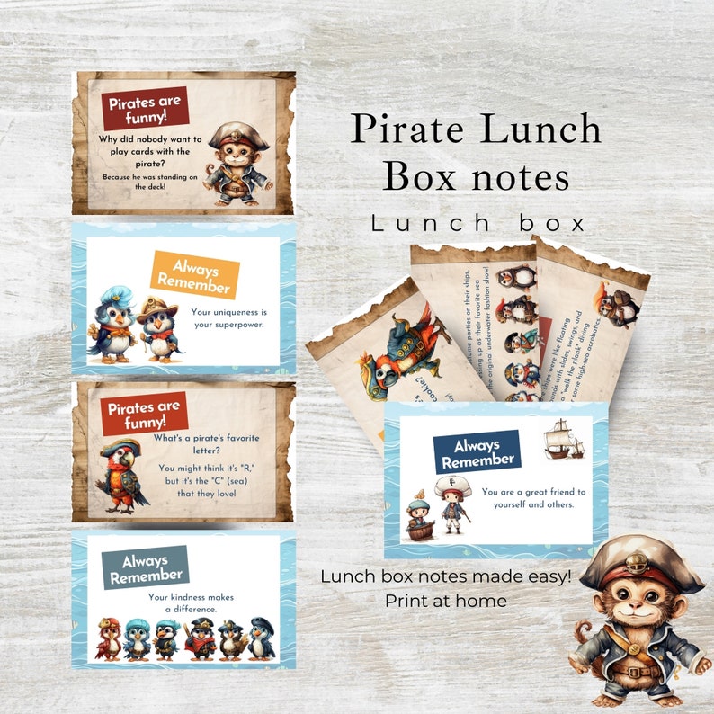 Pirate-themed Lunch Box Notes for Kids Ahoy Matey Surprise in Their ...