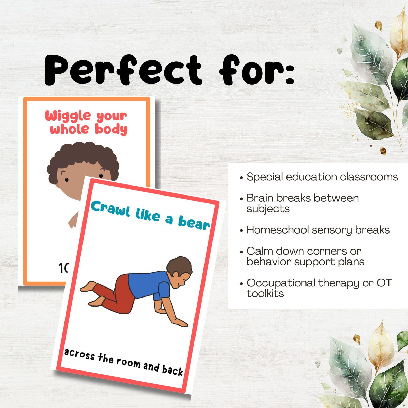 Movement Break Cards for Kids | Sensory Activity Flashcards | Brain ...