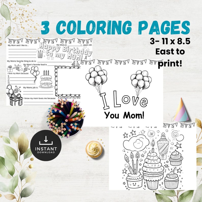 Mom Birthday Interview Coloring Pages: Printable Gift for Kids (PDF ...