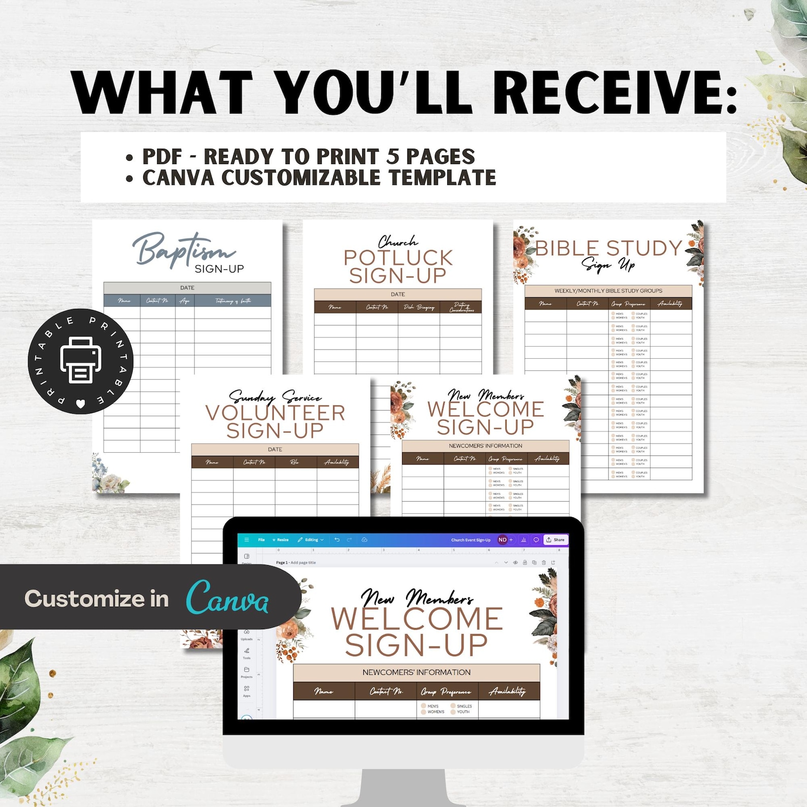 Editable Christian Sign up Sheet: Church Volunteer Form (canva Template ...