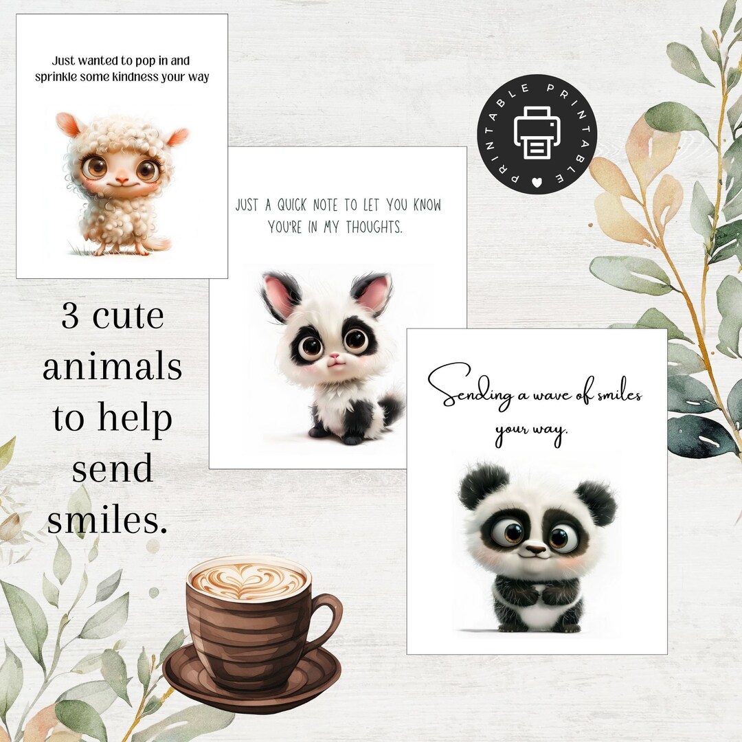 Fun Cards With Smiling Baby Animals, Silly Animal Greeting Card Bundle ...